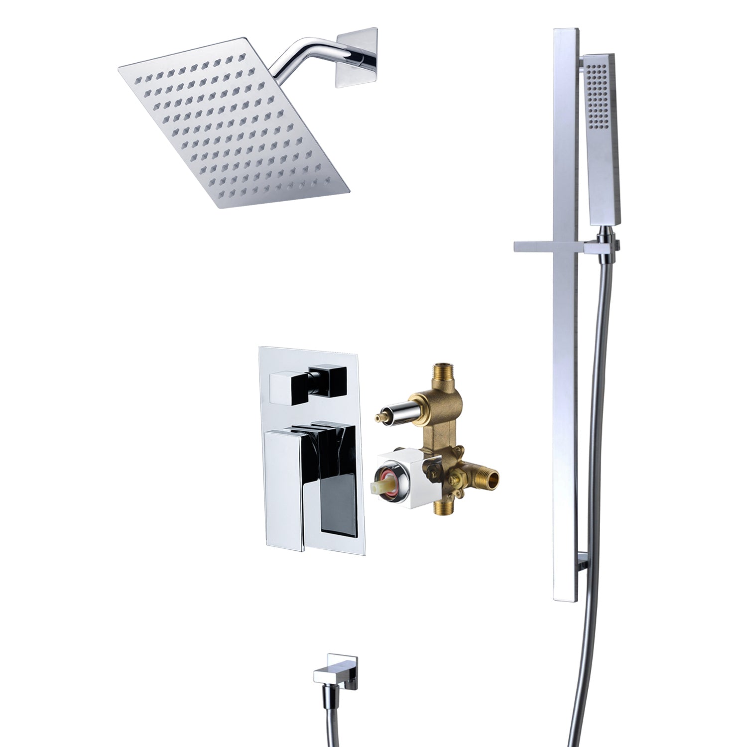 SUMERAIN Modern Shower System with 8-inch Square Rain Shower, Wall Mou ...
