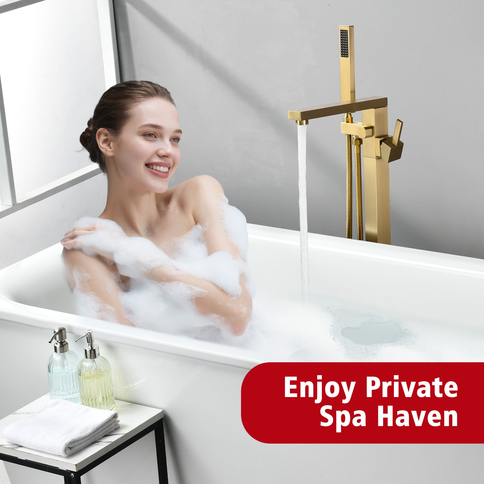 SUMERAIN Freestanding Bathtub Faucet with Hand Shower, Solid Brass Sin ...