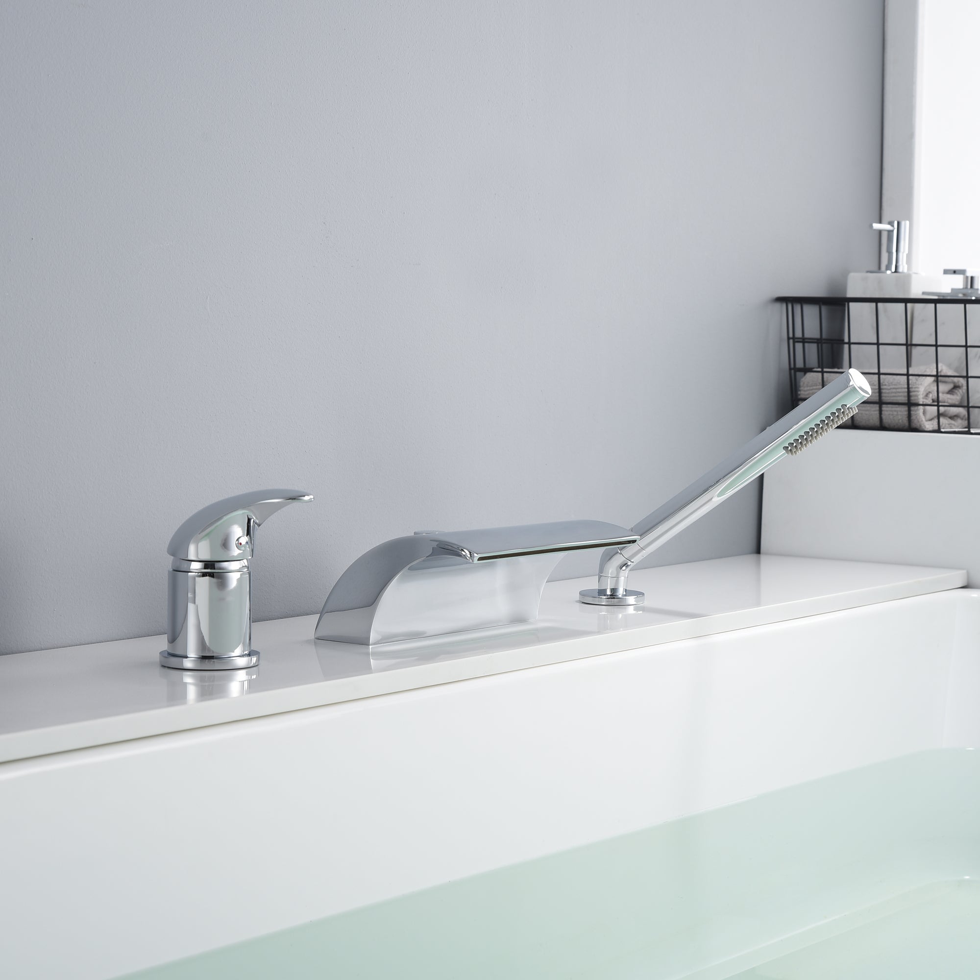 Single Handle Deck Mounted Waterfall Roman Bathtub Faucet with Shower ...